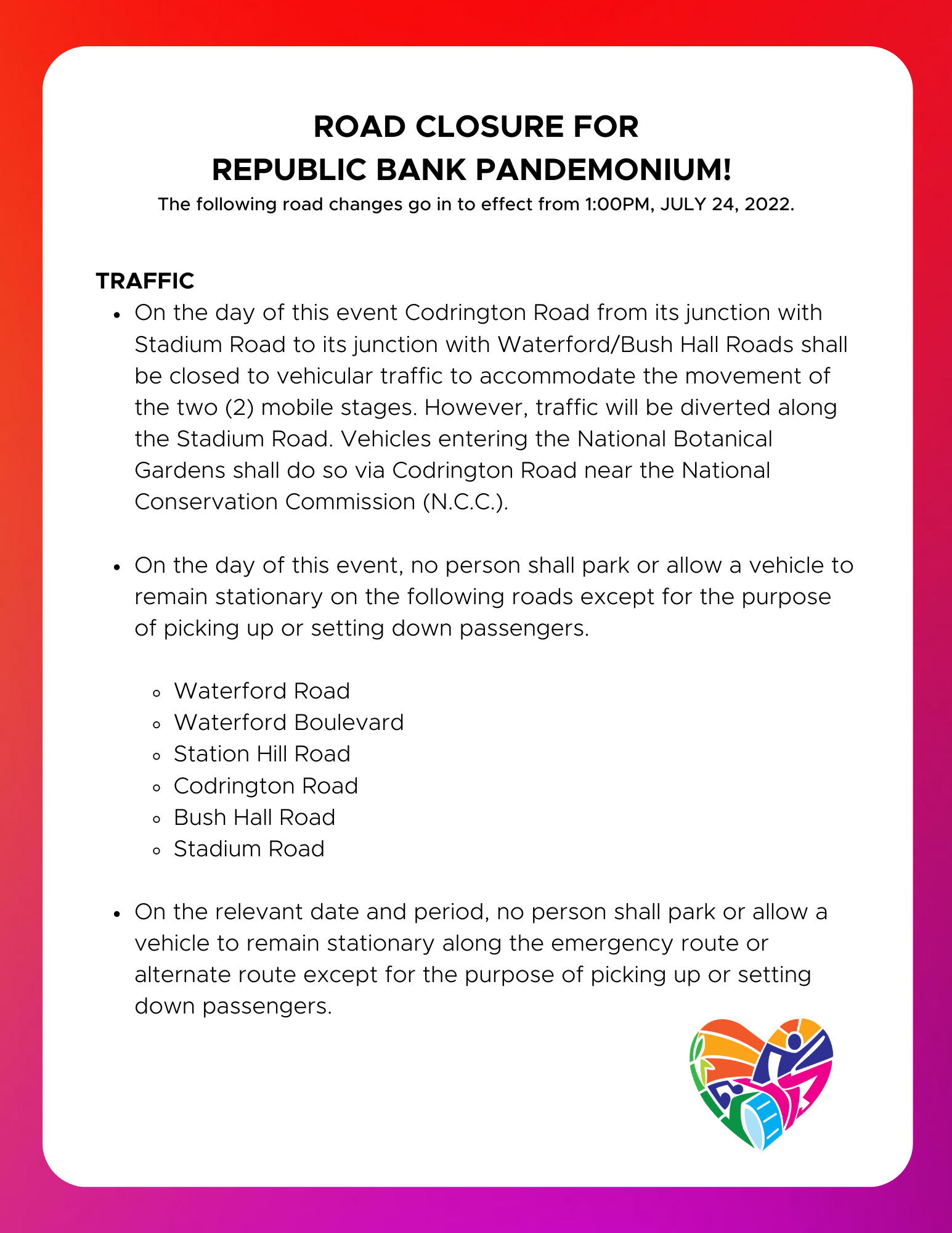 Road Closure for Republic Bank Pandemonium! – National Cultural ...
