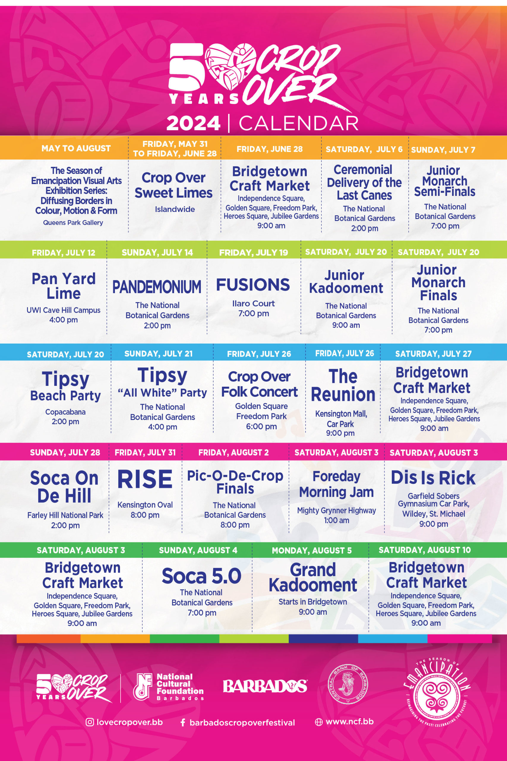 Crop Over 2024 Calendar – National Cultural Foundation, Barbados